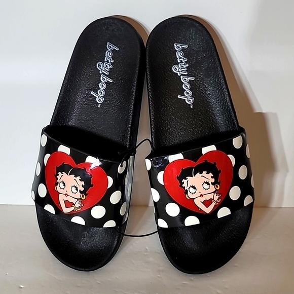 Betty Boop | Shoes | Betty Boop Black White Polka Dots Footbed Slide ...